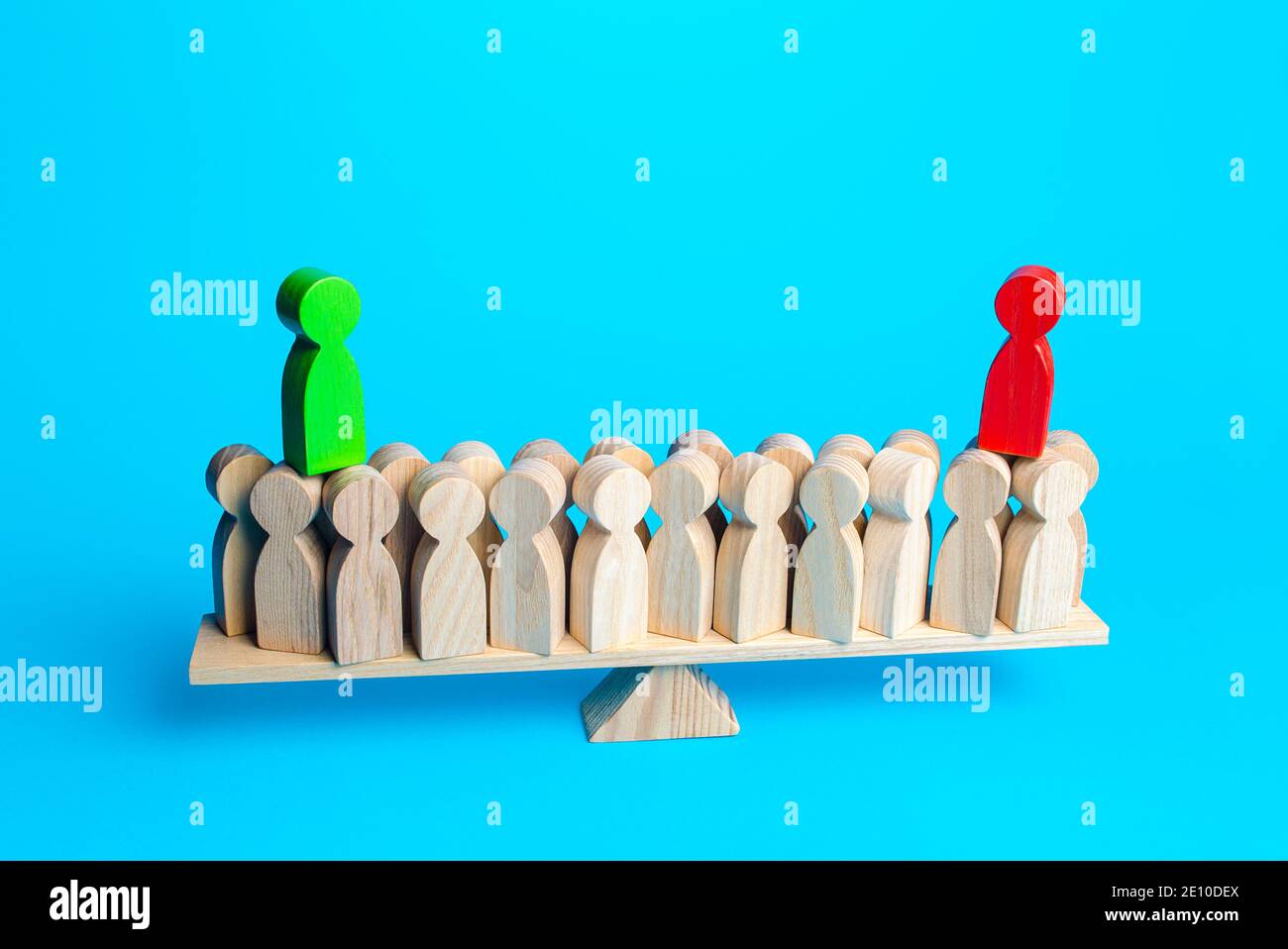 Two opposing persons in process of bringing people to their side on the ...