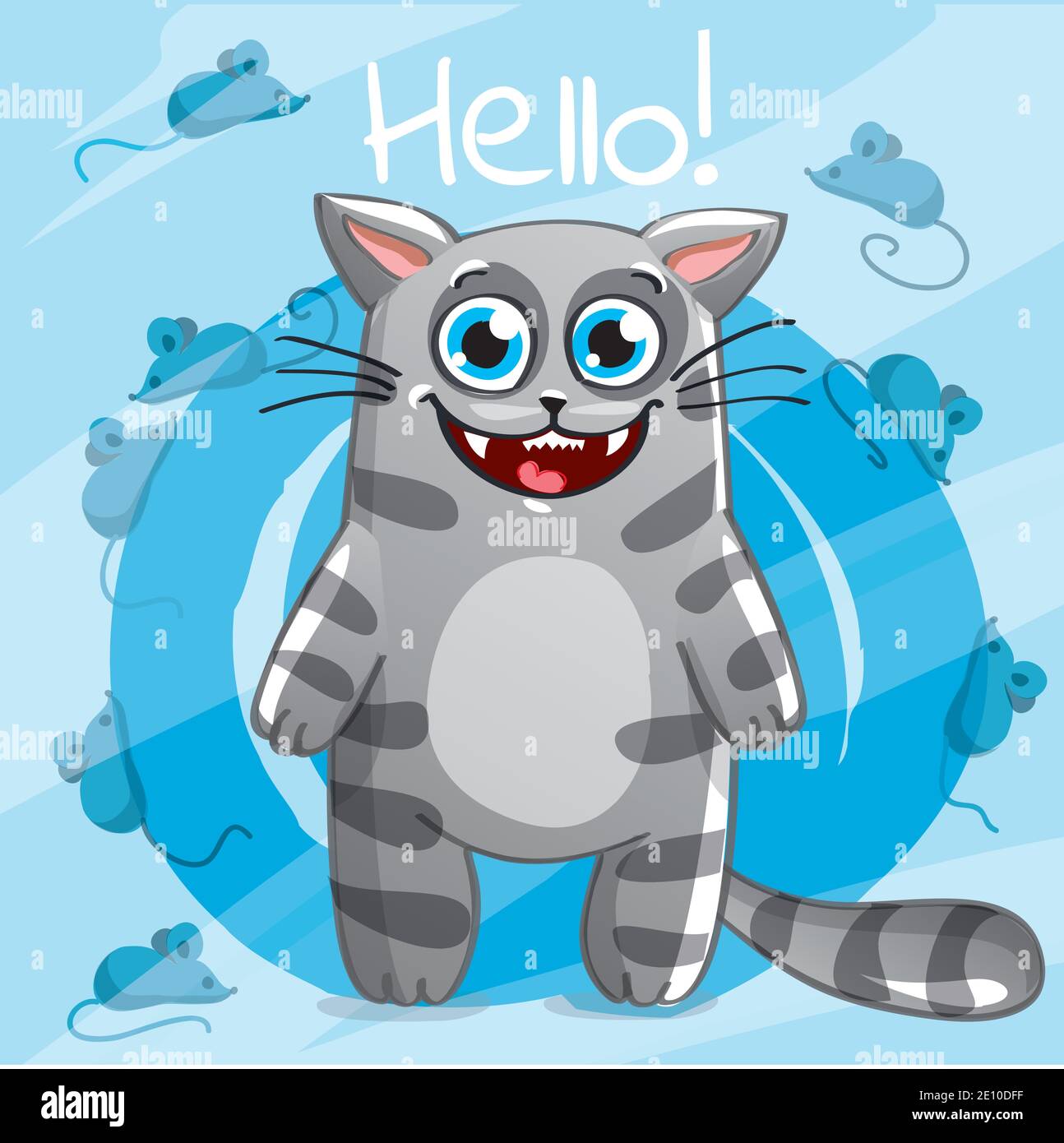 Vector illustration of cartoon cat. Hello Stock Vector Image & Art - Alamy