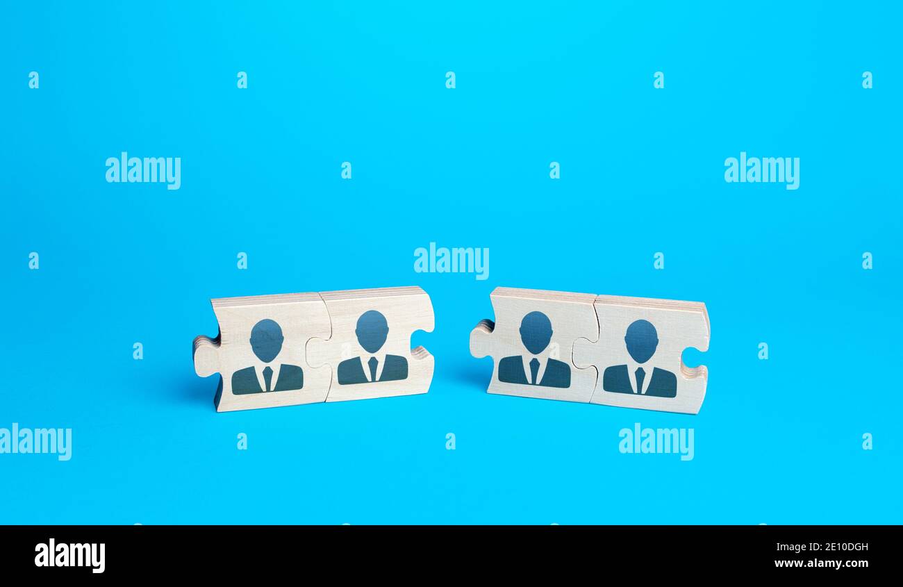 Two groups of puzzles with people on a blue background. Create ...