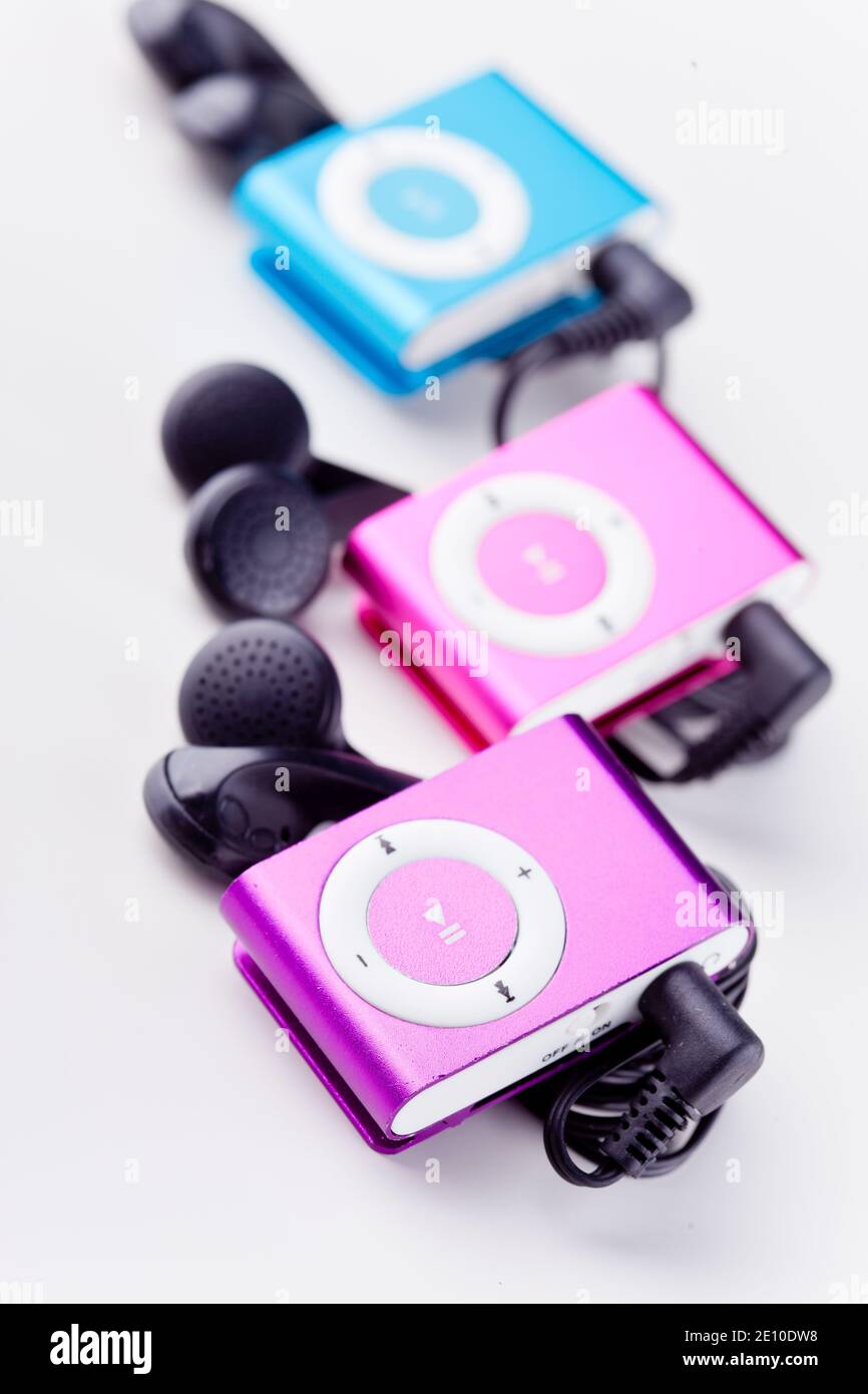 mp3 players on white background Stock Photo - Alamy