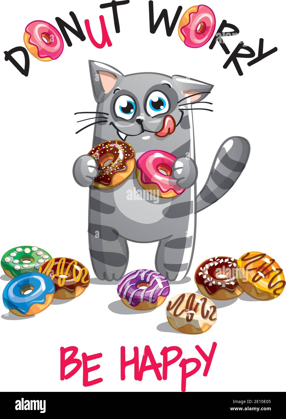 Vector illustration of cartoon cat with donuts Stock Vector Image & Art ...