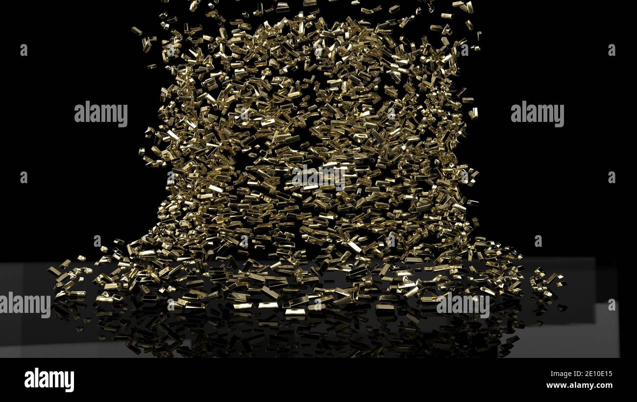 Explosion Golden brick tower on black 3d render Stock Photo - Alamy