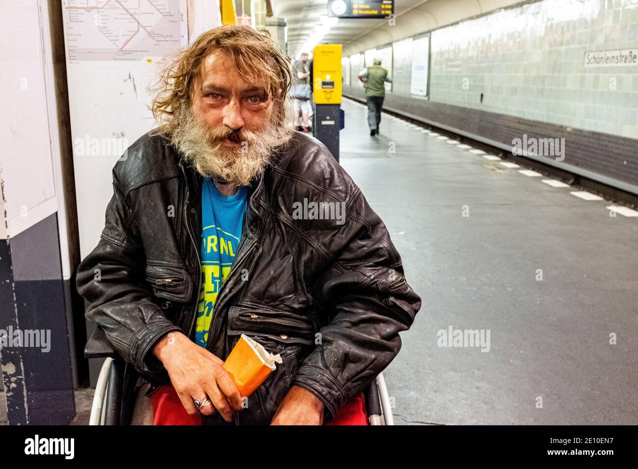 Berlin, Germany. Senior Adult Homeless Man in a Wheelchair begging for ...