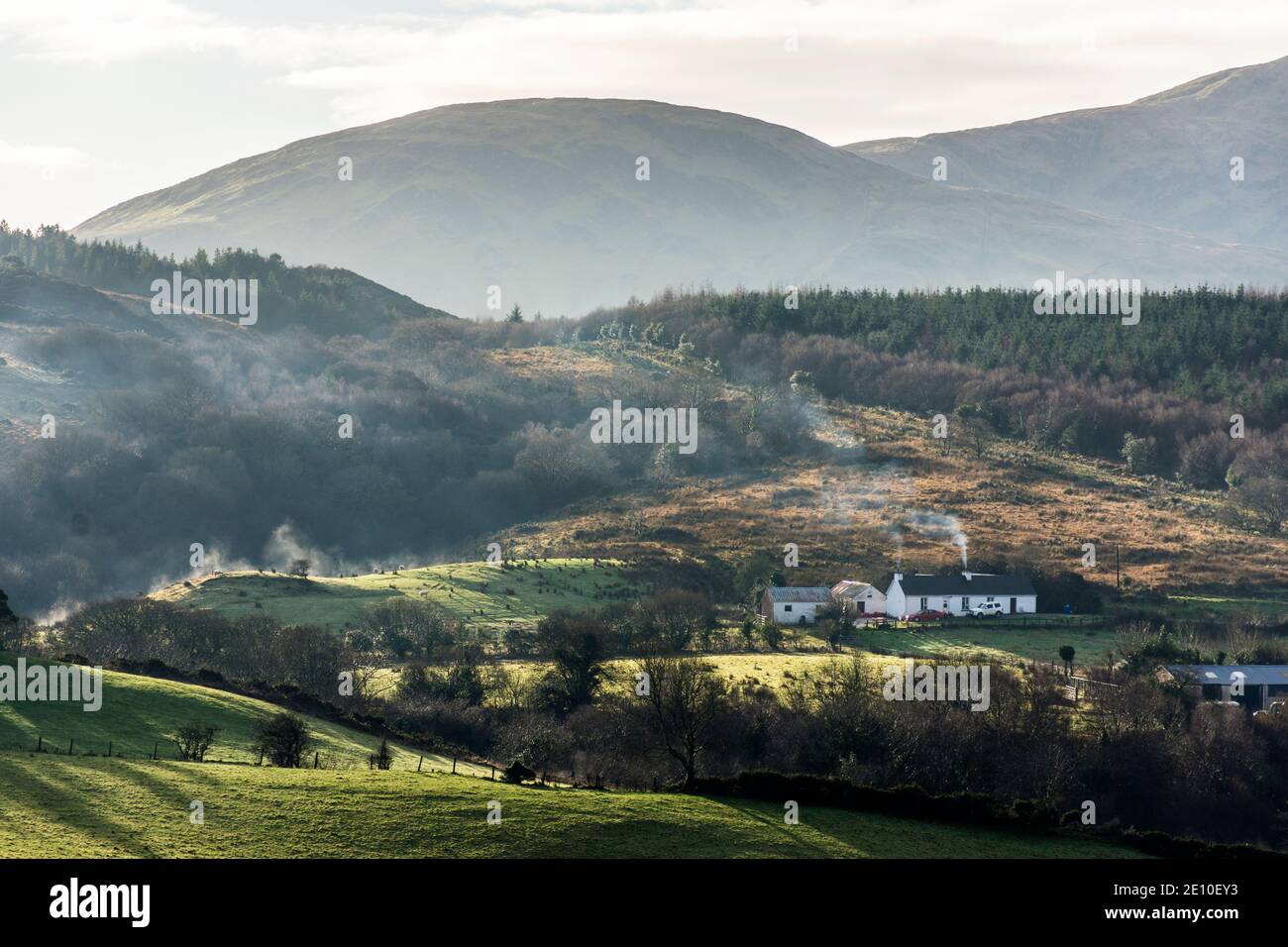 Homes burning coal, turf or wood for heating in rural Ireland. Ardara ...