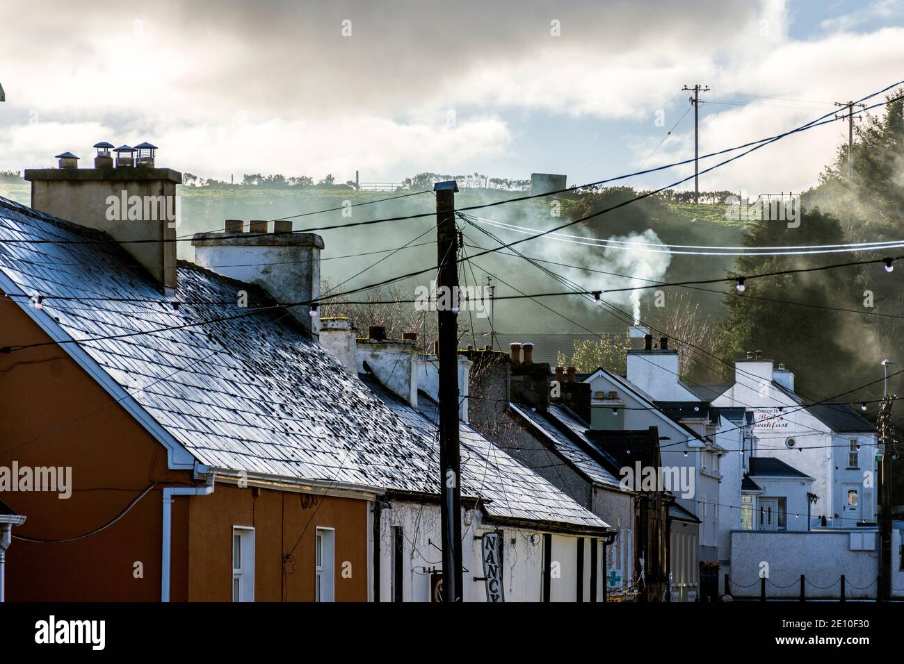Homes burning coal, turf or wood for heating in rural Ireland. Ardara ...