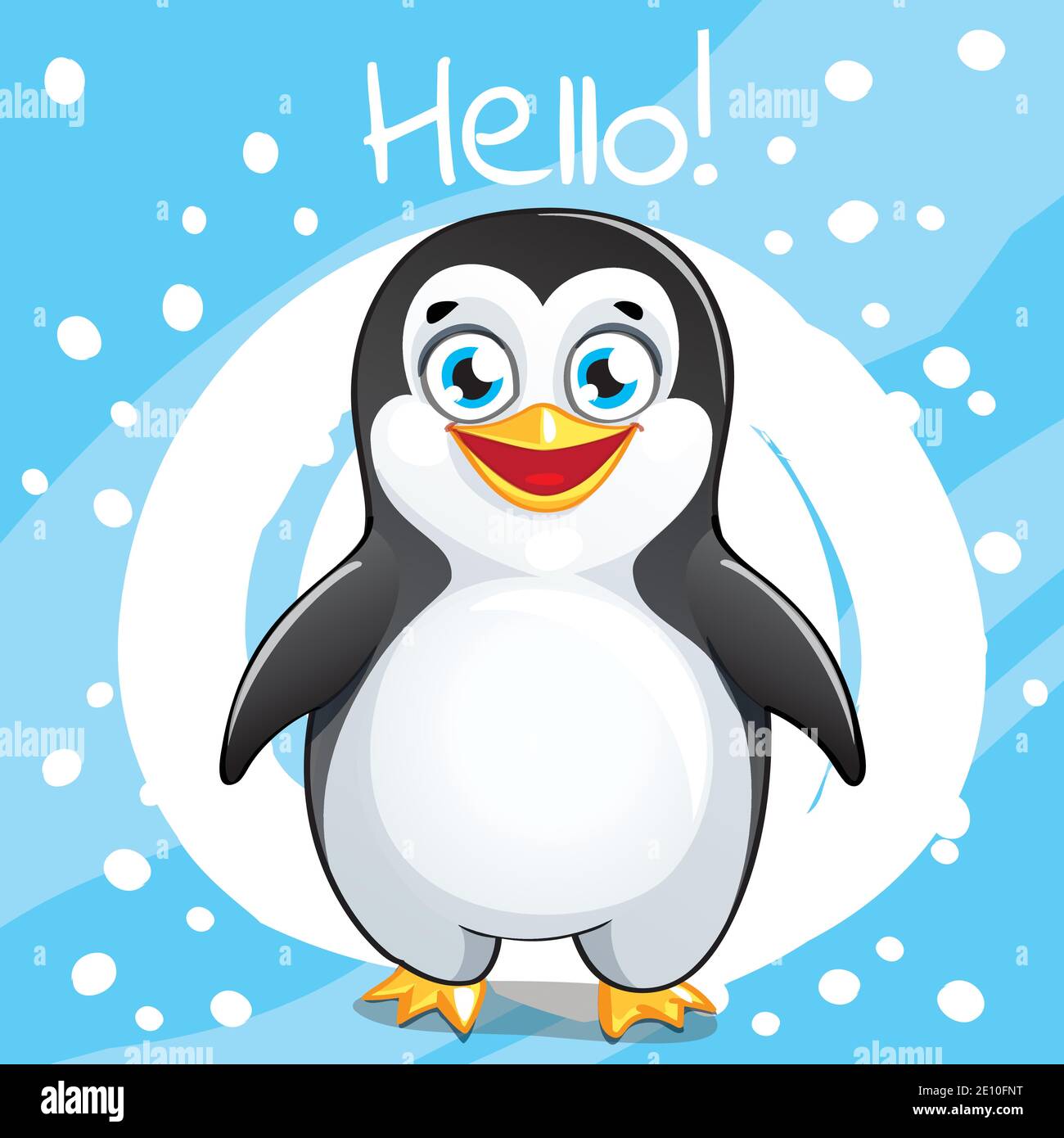 Vector illustration of cute cartoon hapy fun penguin. Greeting card ...