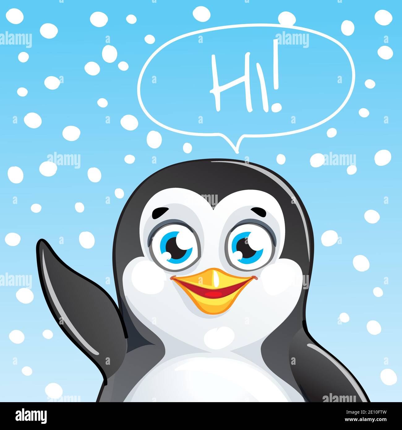 Vector illustration of cute cartoon hapy fun penguin. Greeting card ...
