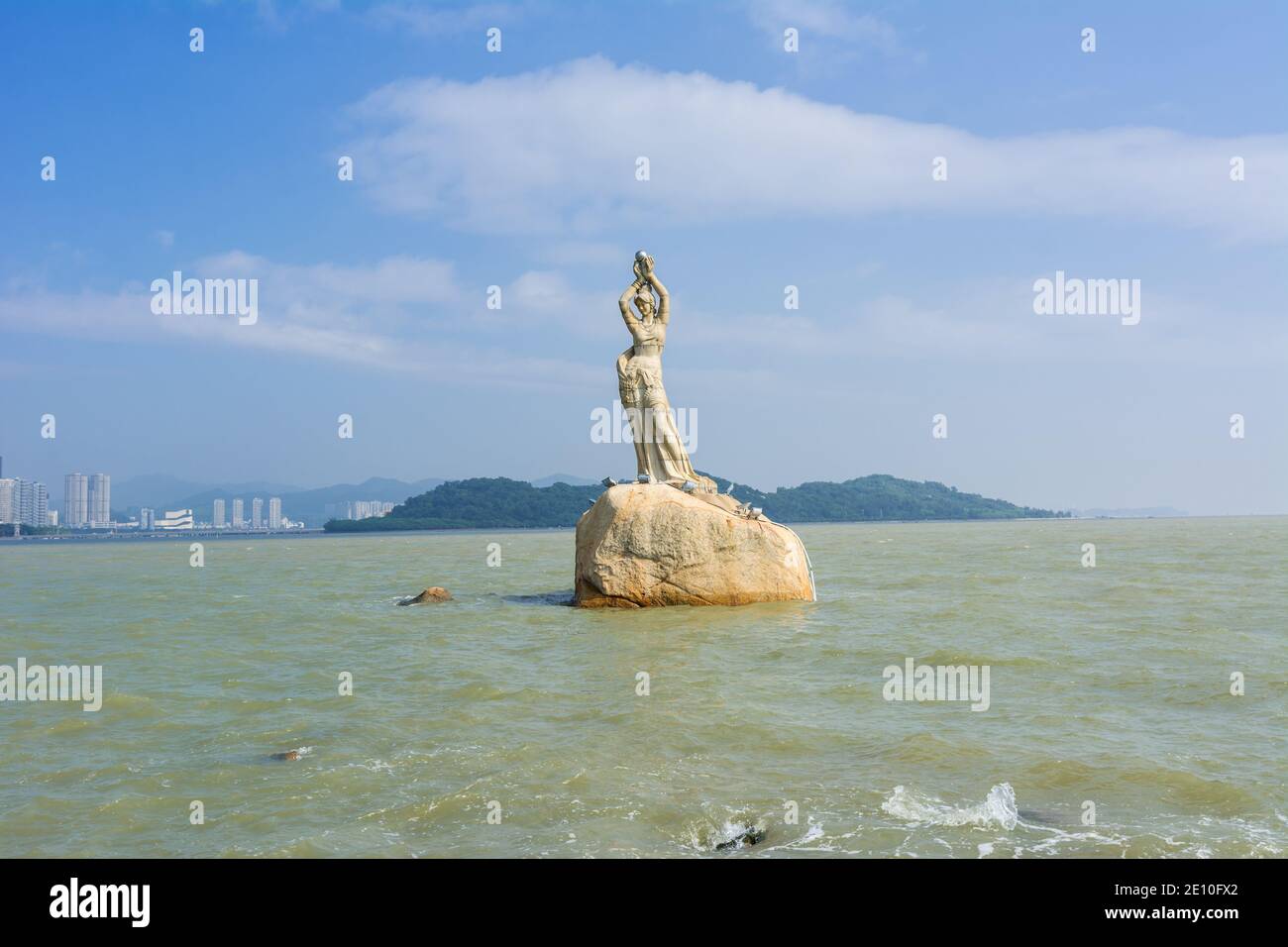 landmark of Zhuhai city of China. Statue of Fish Woman, fisher girl ...