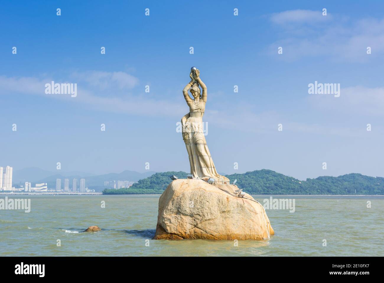 landmark of Zhuhai city of China. Statue of Fish Woman, fisher girl ...