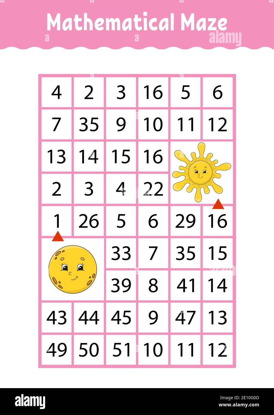 Mathematical maze. Game for kids. Number labyrinth. Education ...
