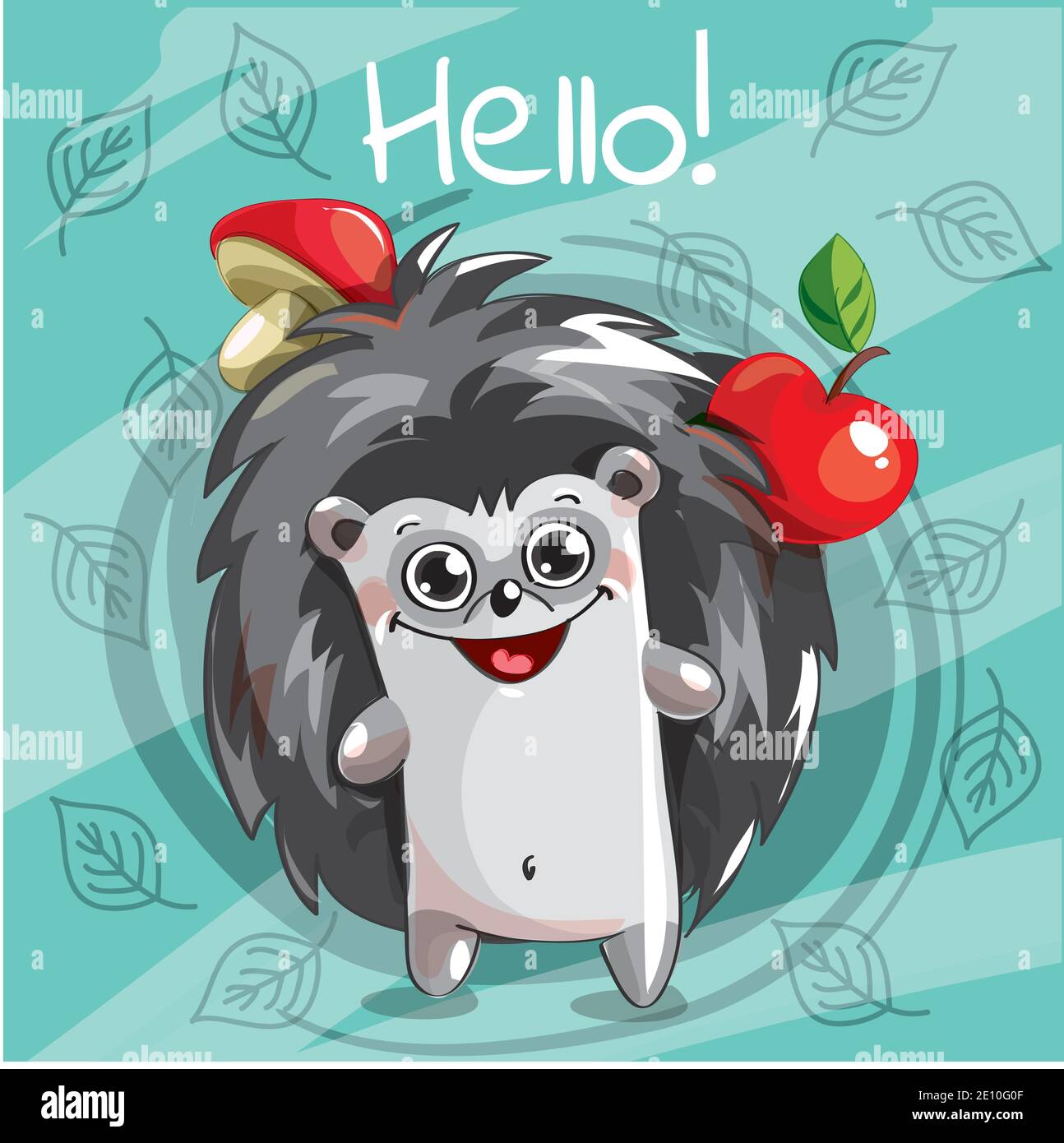Vector illustration of cute cartoon hapy fun hedgehog. Greeting card ...