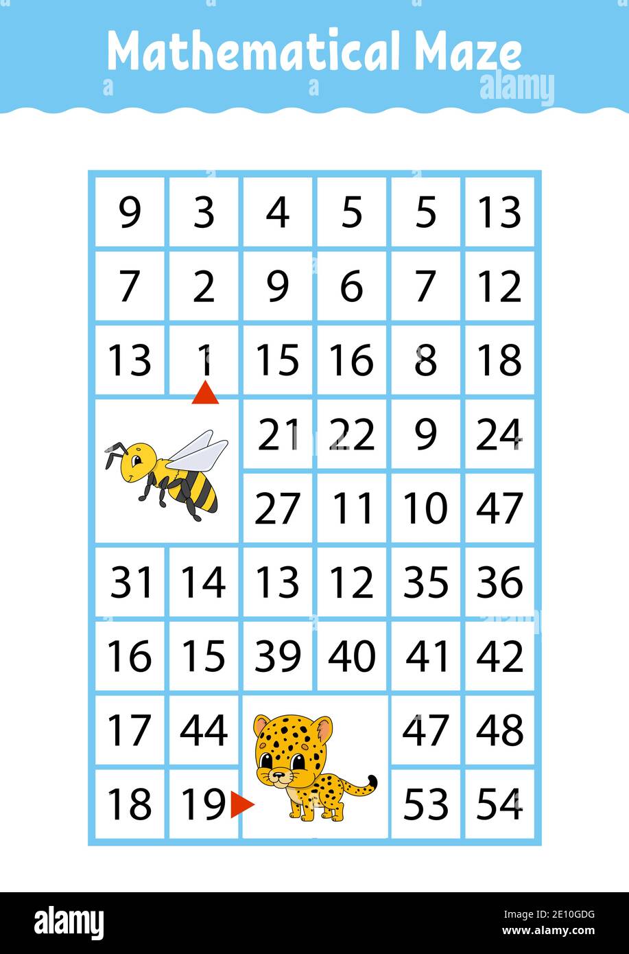 Mathematical maze. Game for kids. Number labyrinth. Education ...