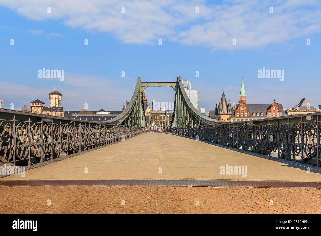 Historic footbridge over the river Main in Frankfurt. Iron bridge ...