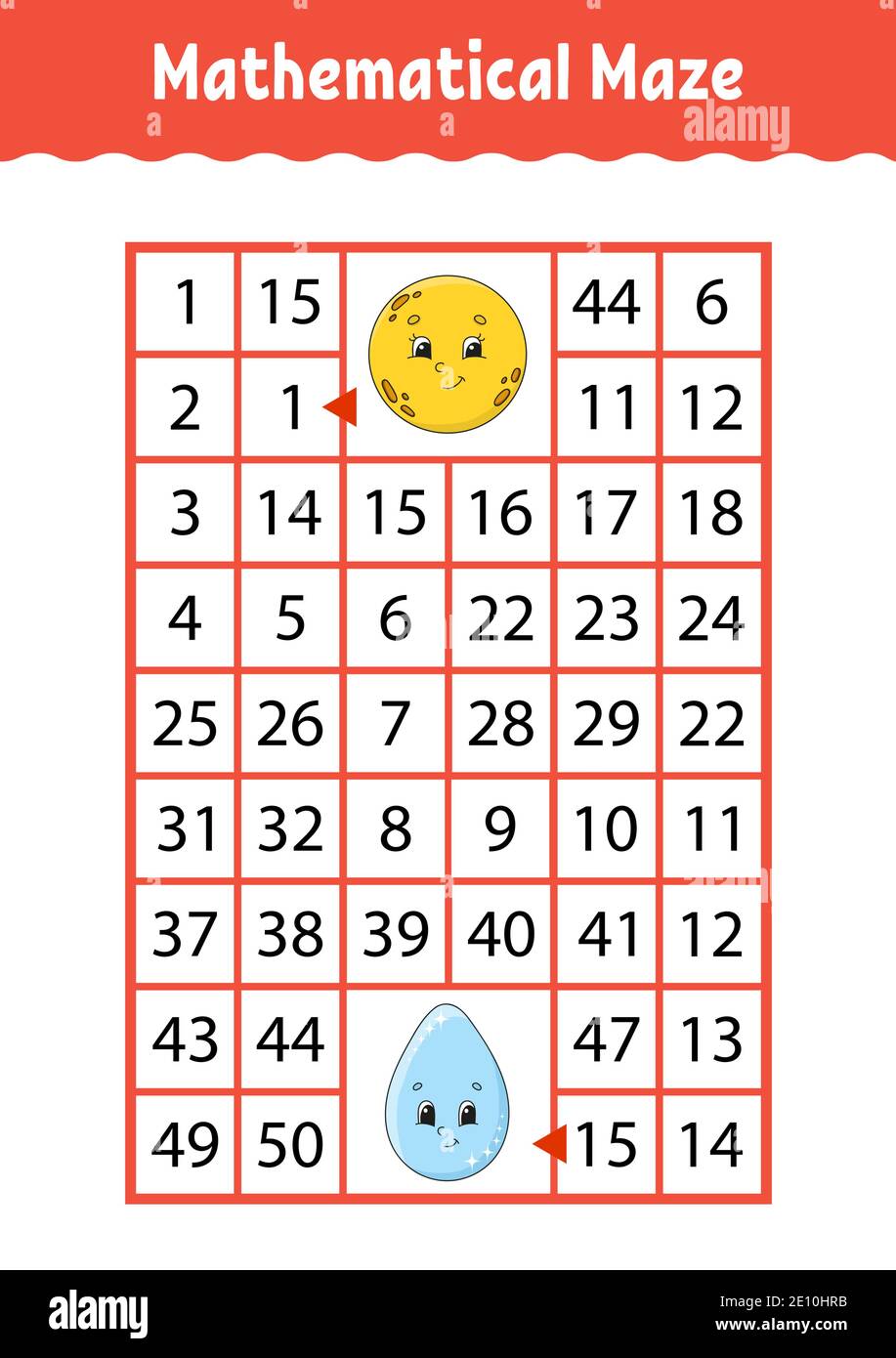 Mathematical maze. Game for kids. Number labyrinth. Education ...
