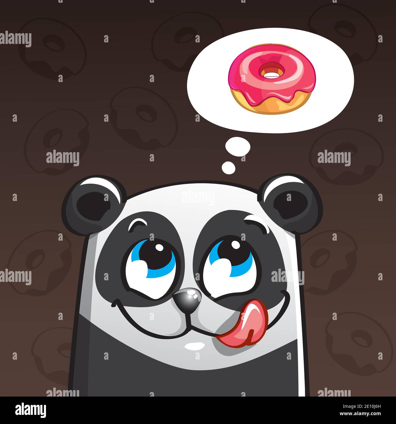 Vector illustration of cute cartoon happy fun panda and donut. Greeting ...