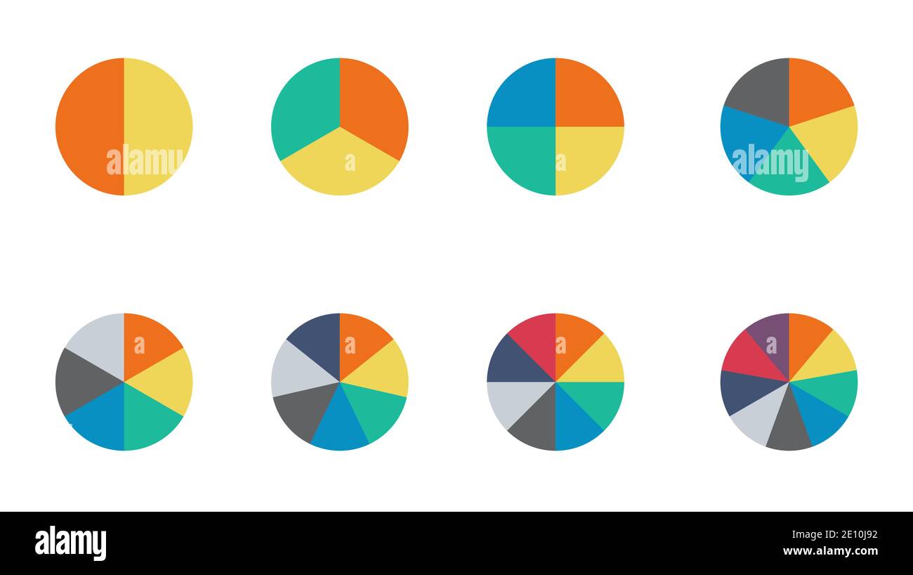 Infographic pie chart set. Cycle collection - 2,3,4,5,6,7 and 8 section ...