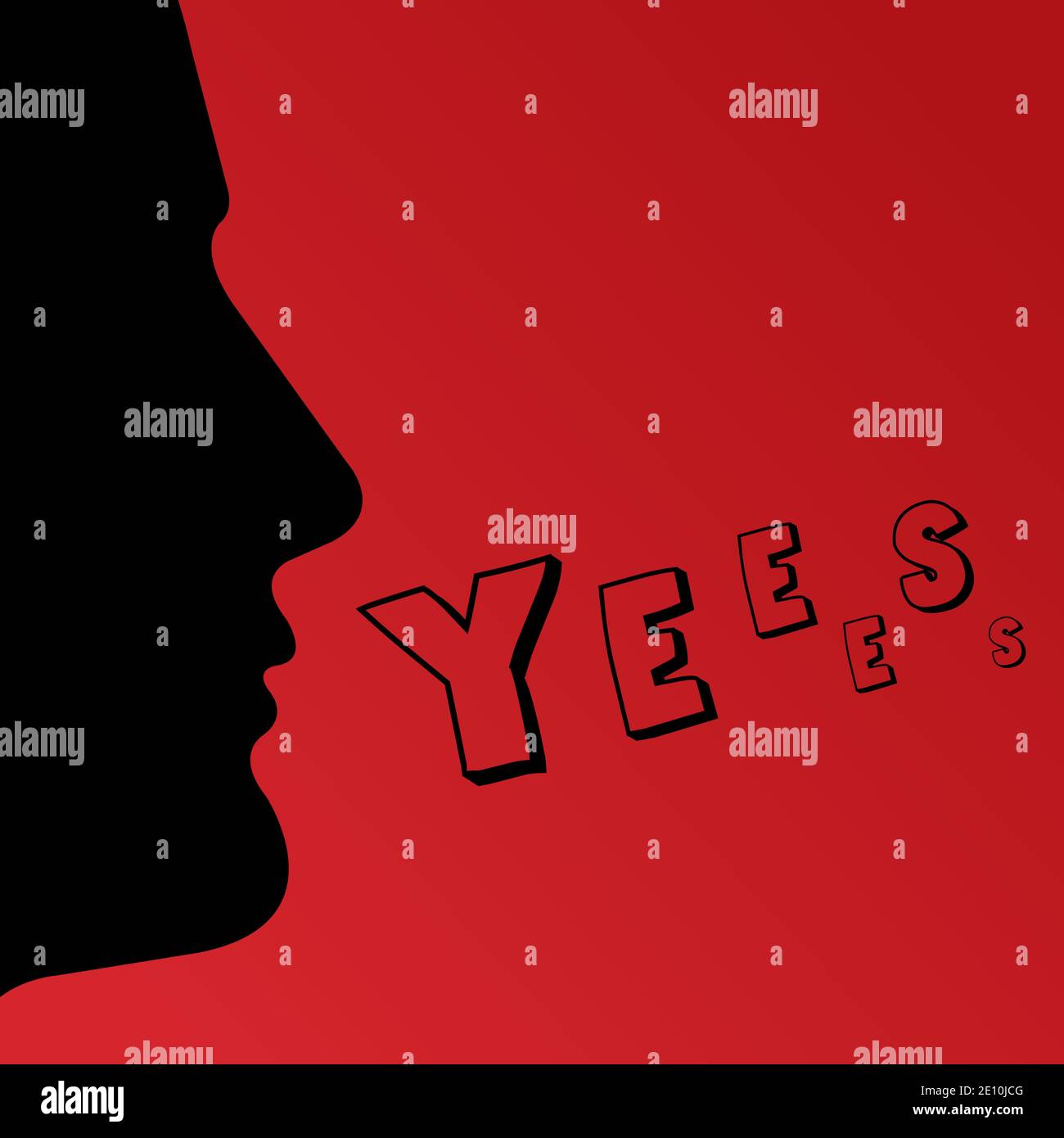 Black male profile silhouette speaking yes red gradient background ...