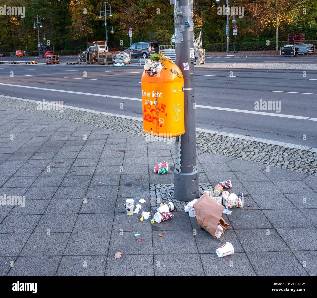 Garbage On A Trash Can Stock Photo - Alamy