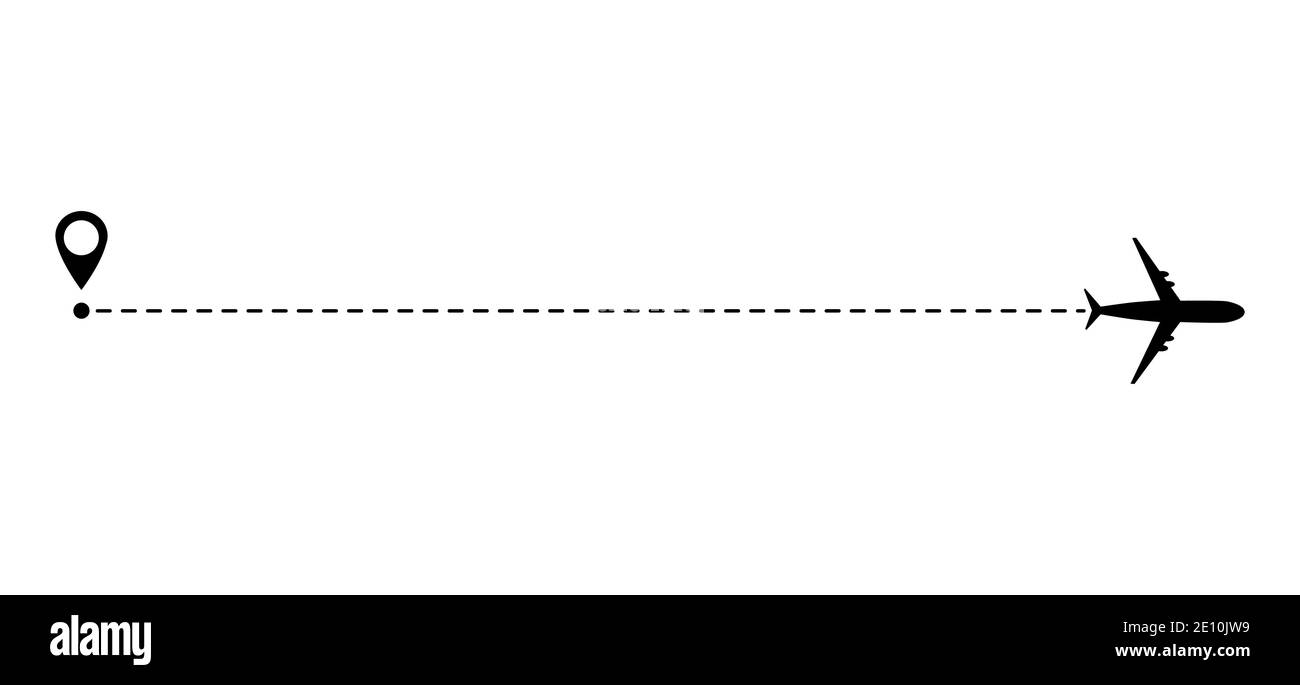 Airplane line vector icon of air plane straight flight route with start ...