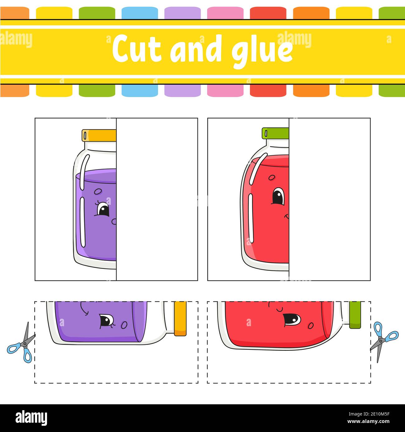 Cut and play. Paper game with glue. Flash cards. Color puzzle ...