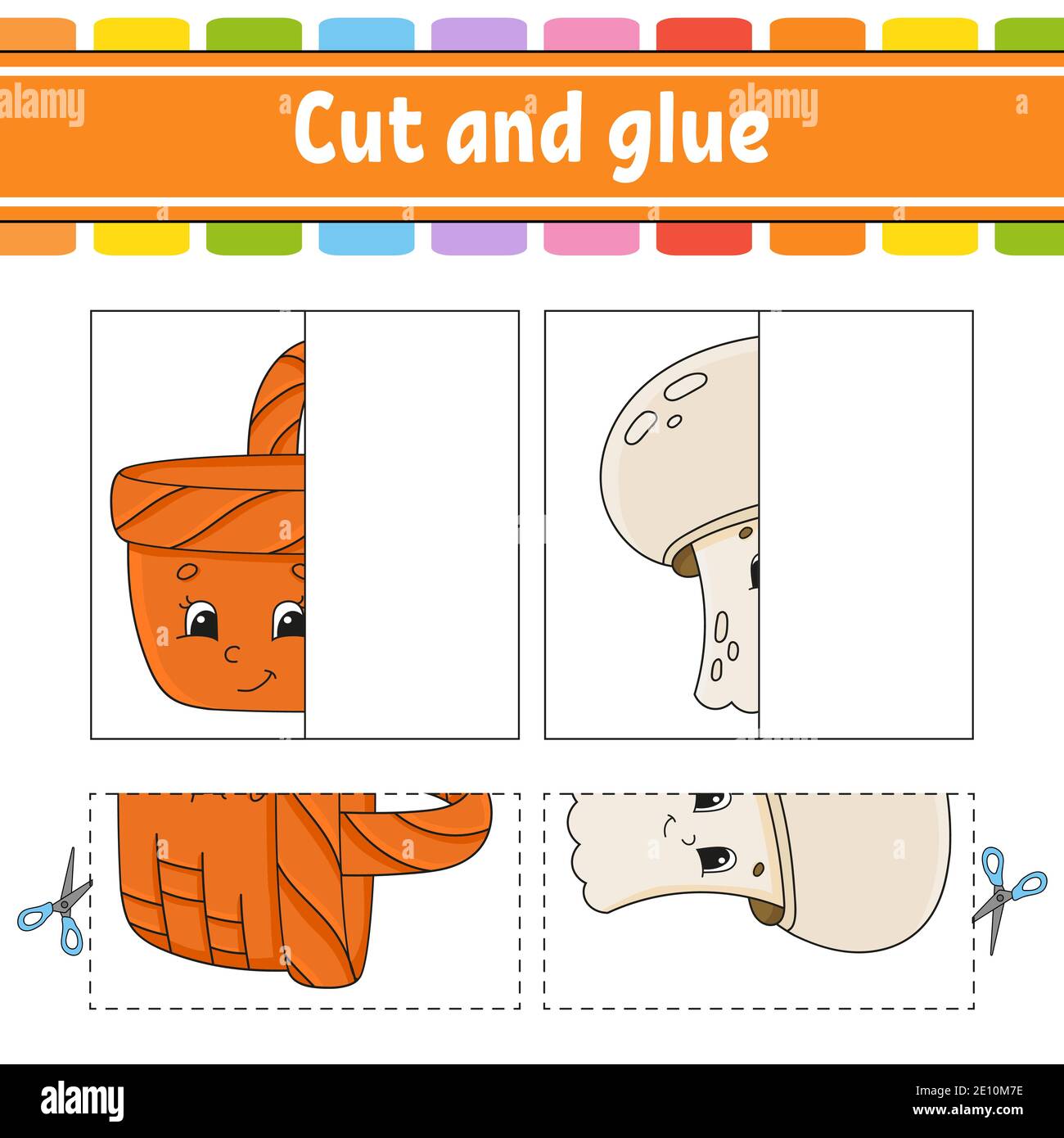 Cut and play. Paper game with glue. Flash cards. Color puzzle ...