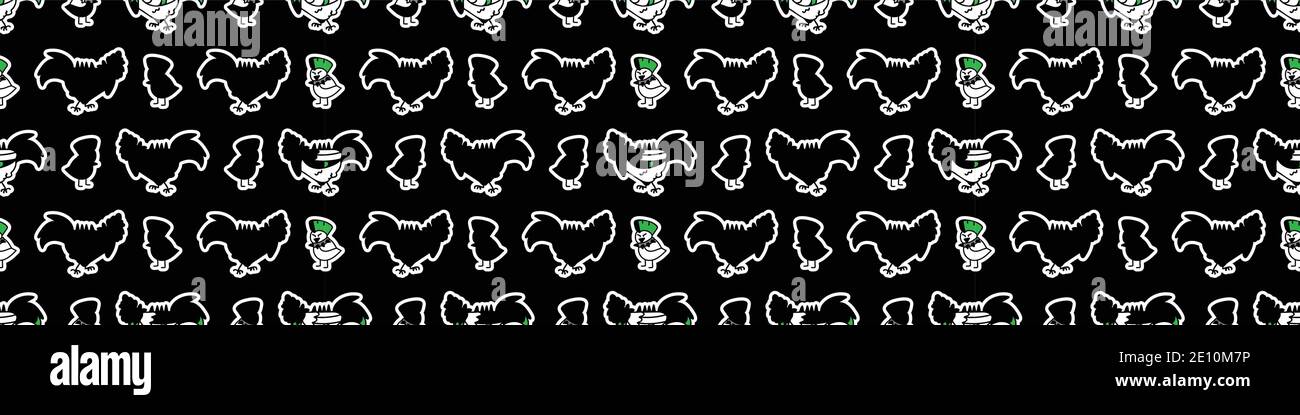Punk rock chicken vector seamless border. Simple alternative banner ...