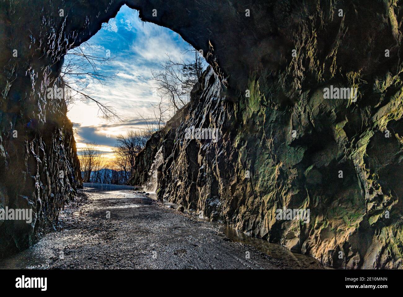 View from inside the eastern entrance to the historic Blue Ridge Tunnel ...