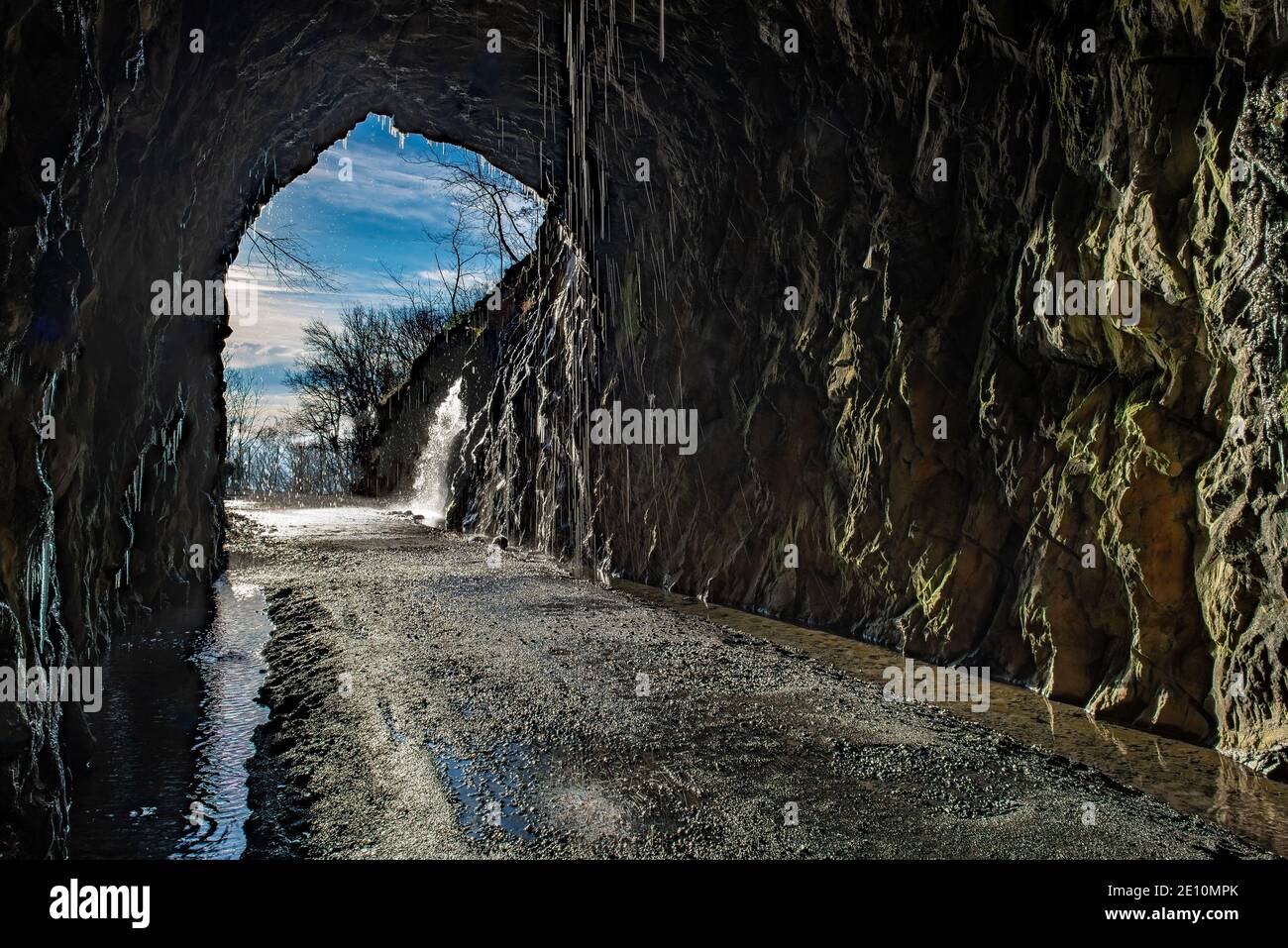 View from inside the eastern entrance to the historic Blue Ridge Tunnel ...