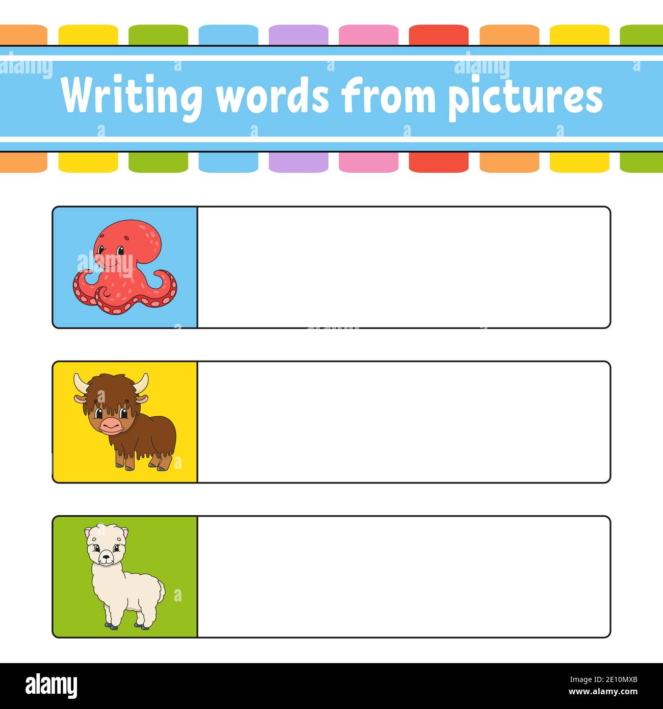 Writing words from pictures. Education developing worksheet. Learning ...