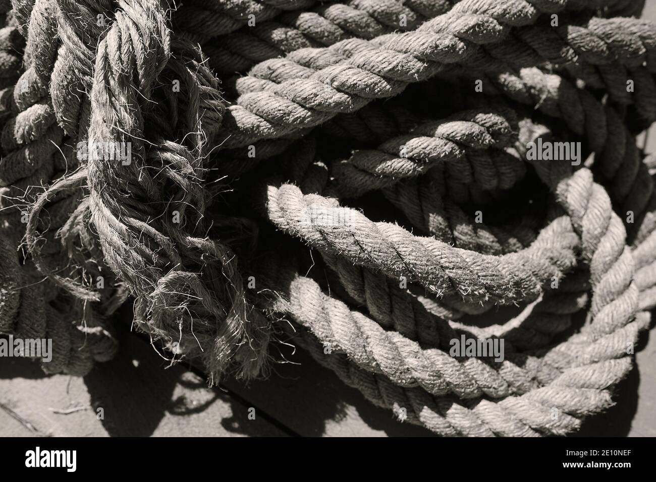 Bundle of Rope with Frayed End, Black and White Stock Photo - Alamy
