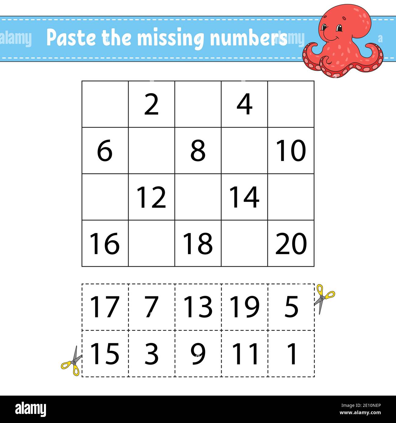 Paste the missing numbers. Game for children. Handwriting practice ...