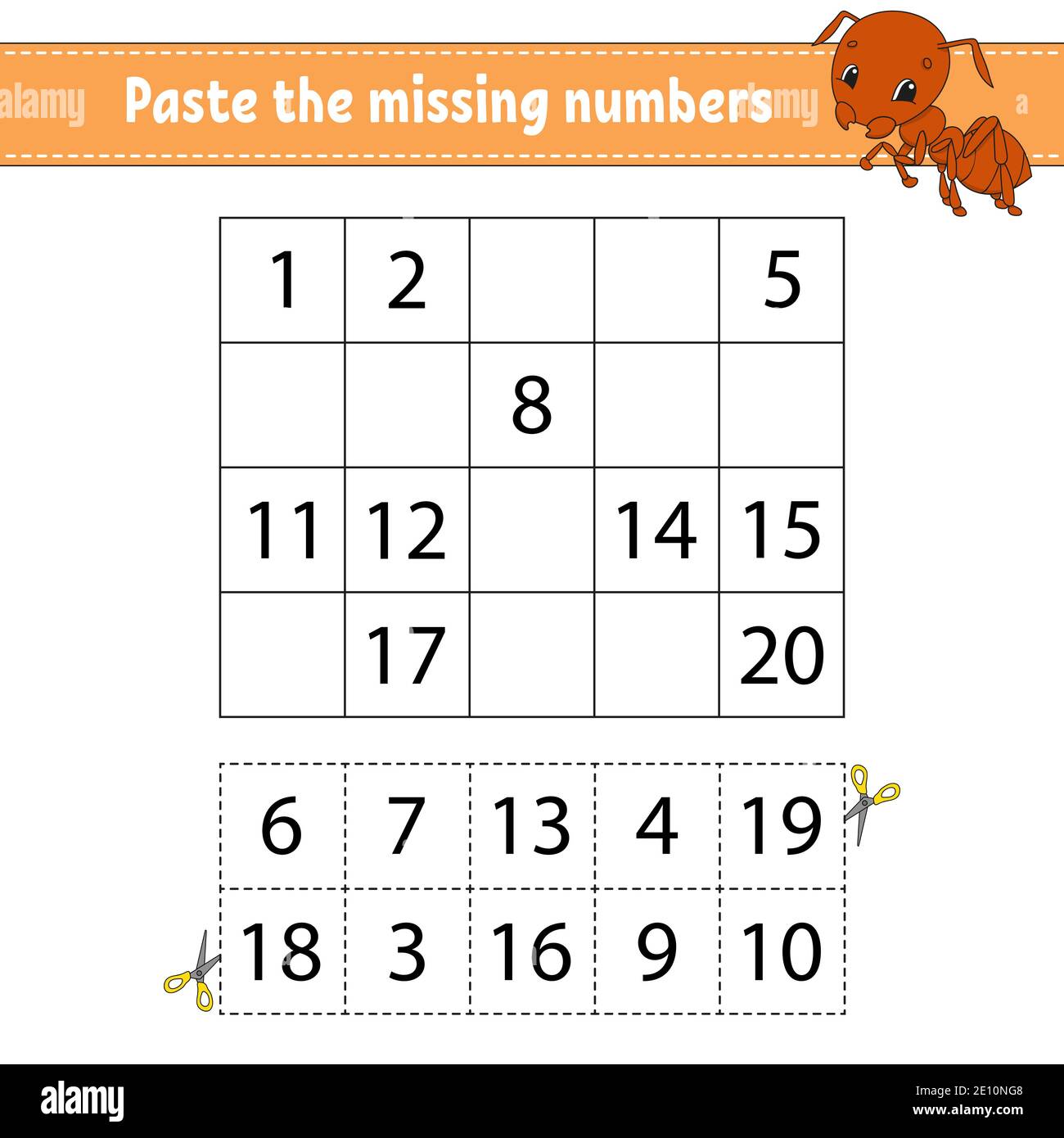 Paste the missing numbers. Game for children. Handwriting practice ...