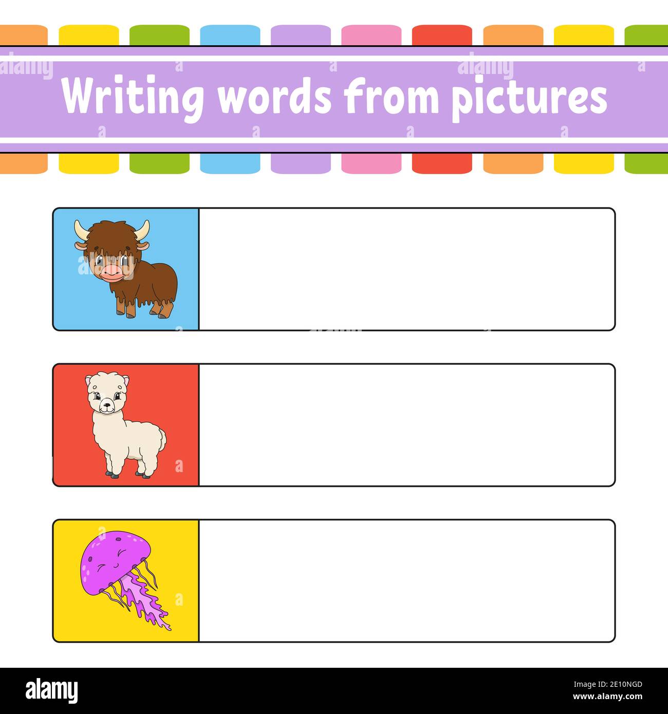 Writing words from pictures. Education developing worksheet. Learning ...