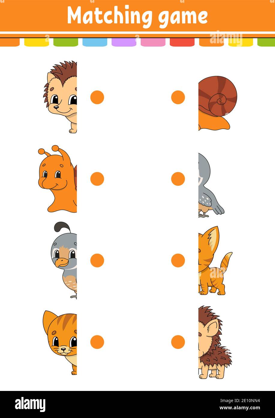 Matching game. Draw a line. Education developing worksheet. Activity ...