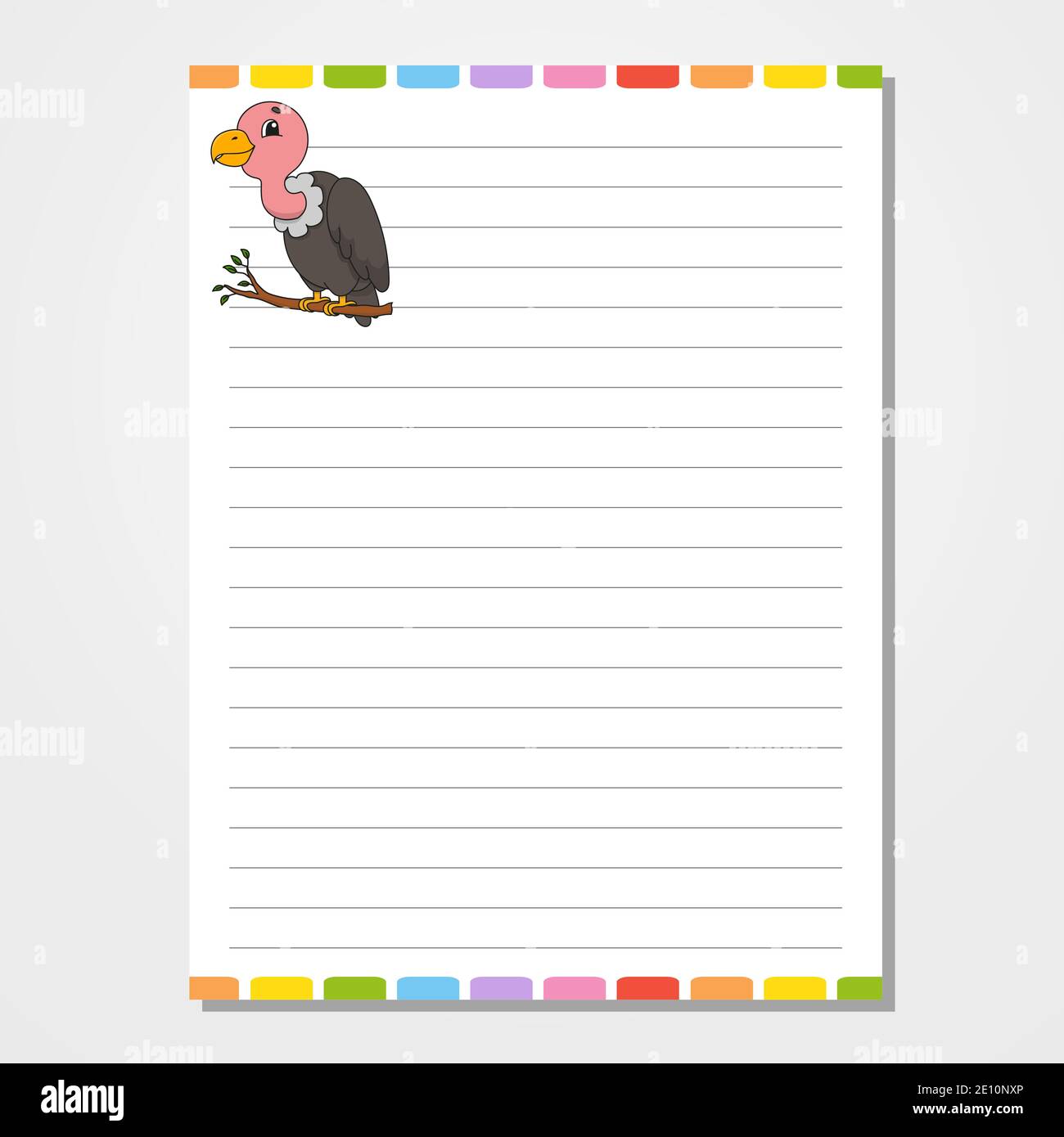 Sheet template for notebook, notepad, diary. With the image of a cute ...