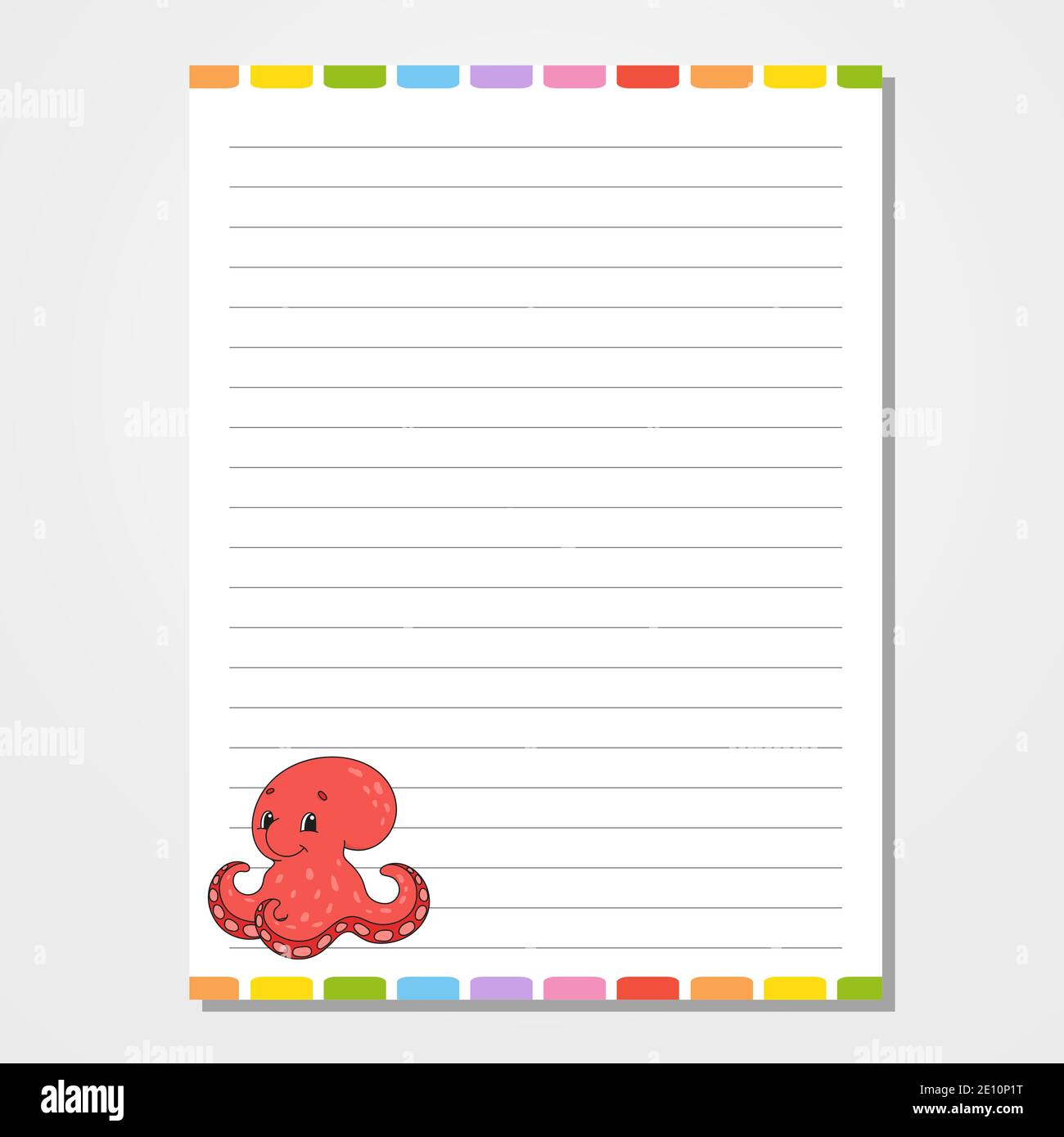 Sheet template for notebook, notepad, diary. With the image of a cute ...