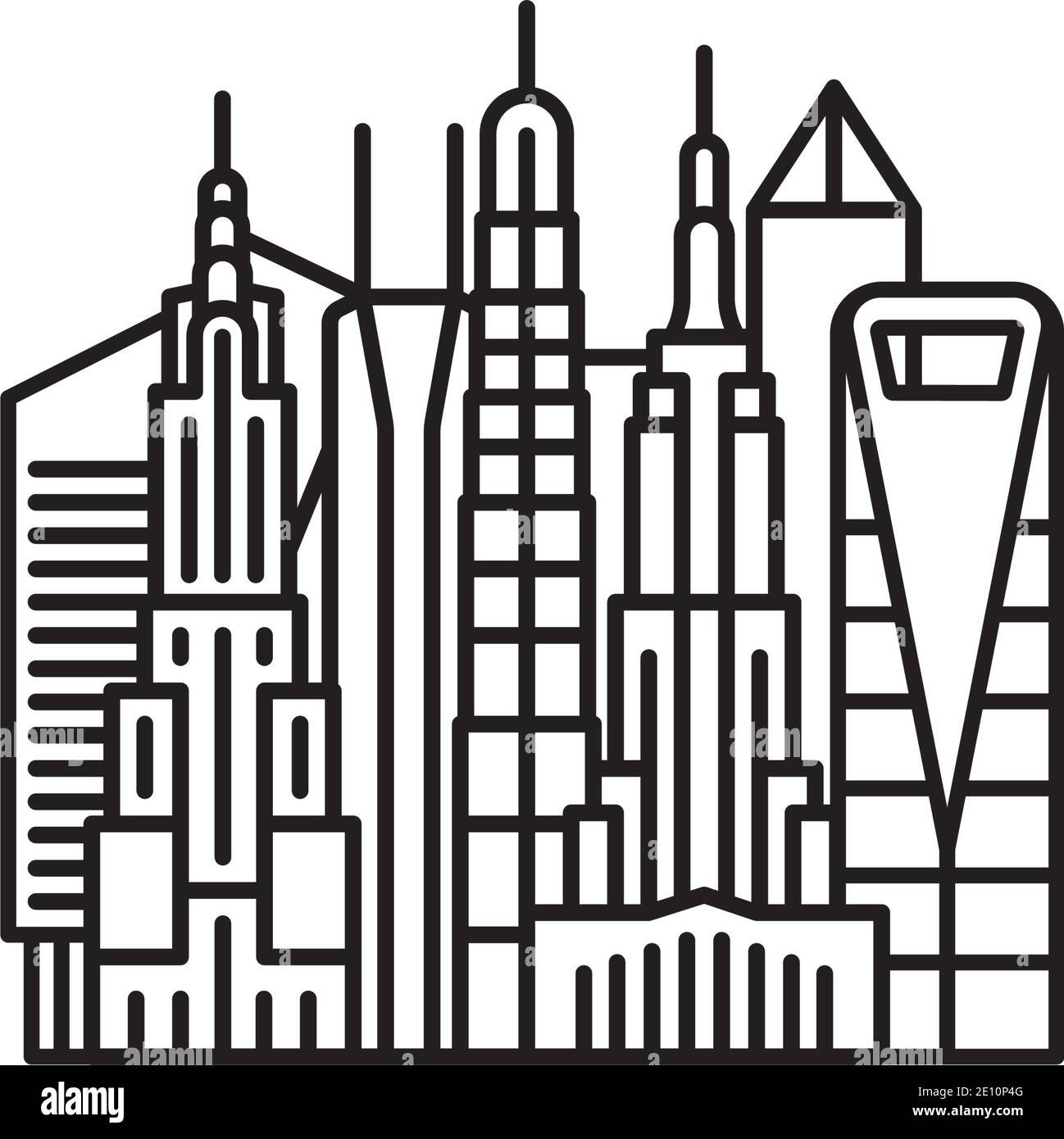 Downtown district with skyscrapers vector line icon for Skyscraper Day ...