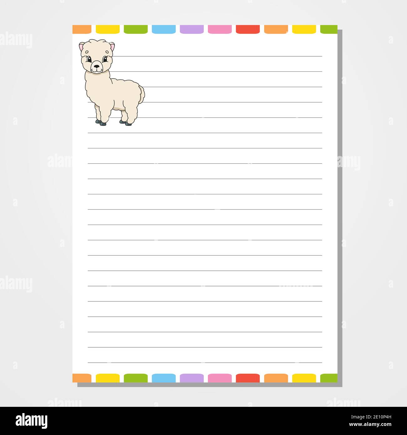 Sheet template for notebook, notepad, diary. With the image of a cute ...