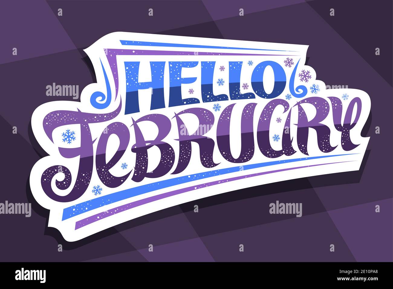 Vector lettering Hello February, cut paper badge with curly ...