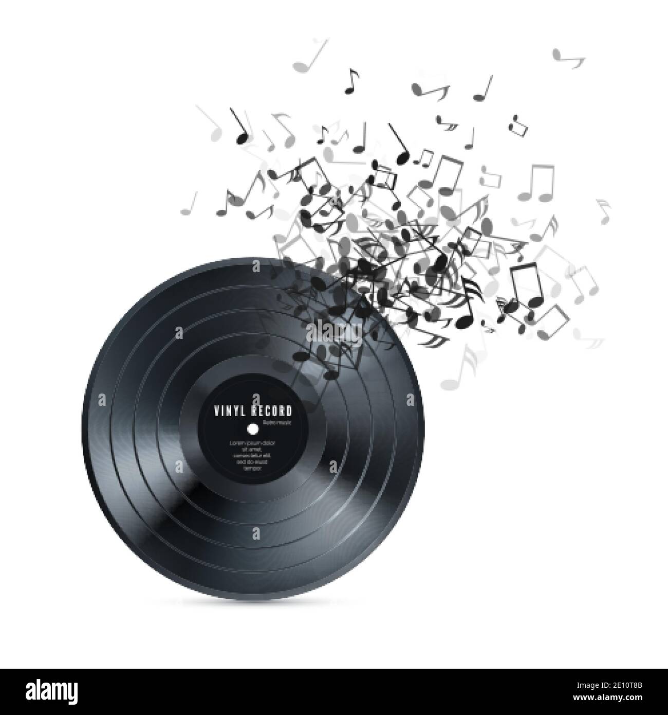 Vinyl record with flow music notes. Musical banner template in retro ...