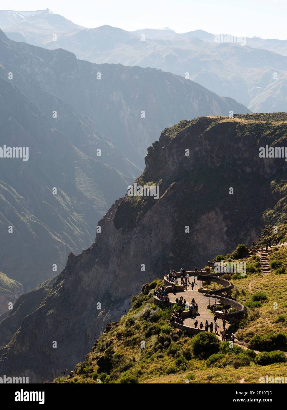 Panoramic view of deep Colca Canyon valley at Cruz del Condor cross ...