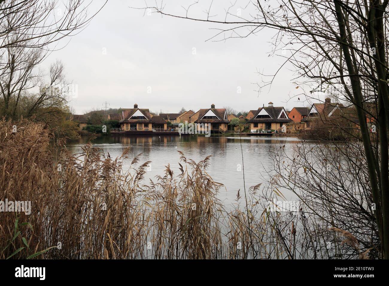 View across Singleton Lake from Bucksford Park, Ashford, Kent, England ...