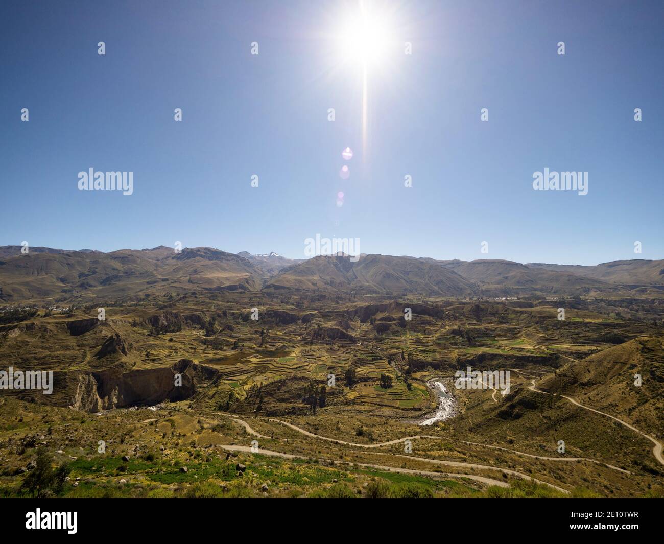 Panoramic view of pre inca stepped terraces anden farming agriculture ...
