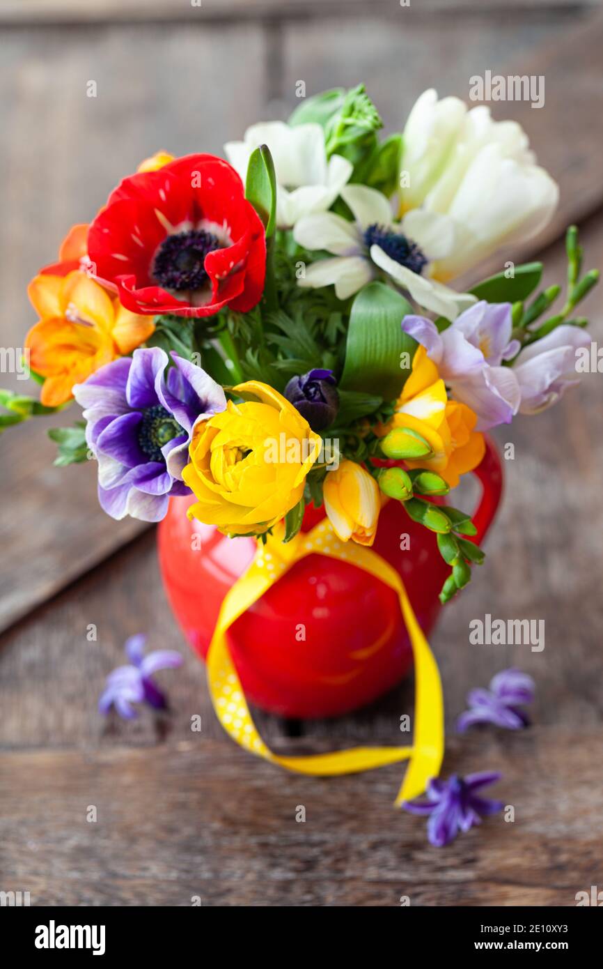 Bunch Of Colorful Spring Flowers Stock Photo - Alamy