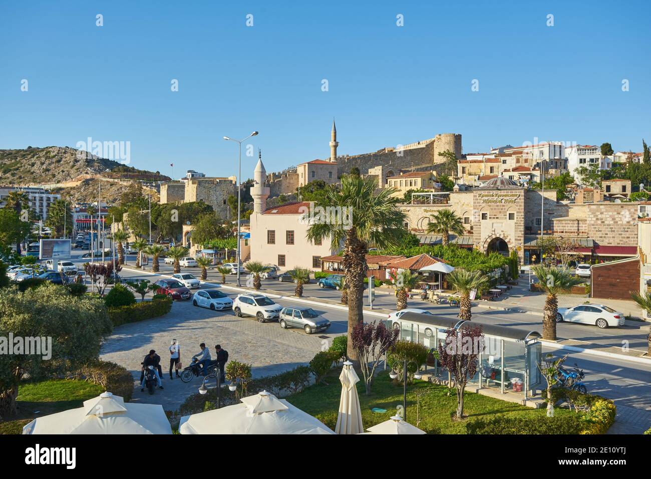 CESME -TURKEY - APRIL 25, 2018: Cesme square and Cesme castle , Cesme ...