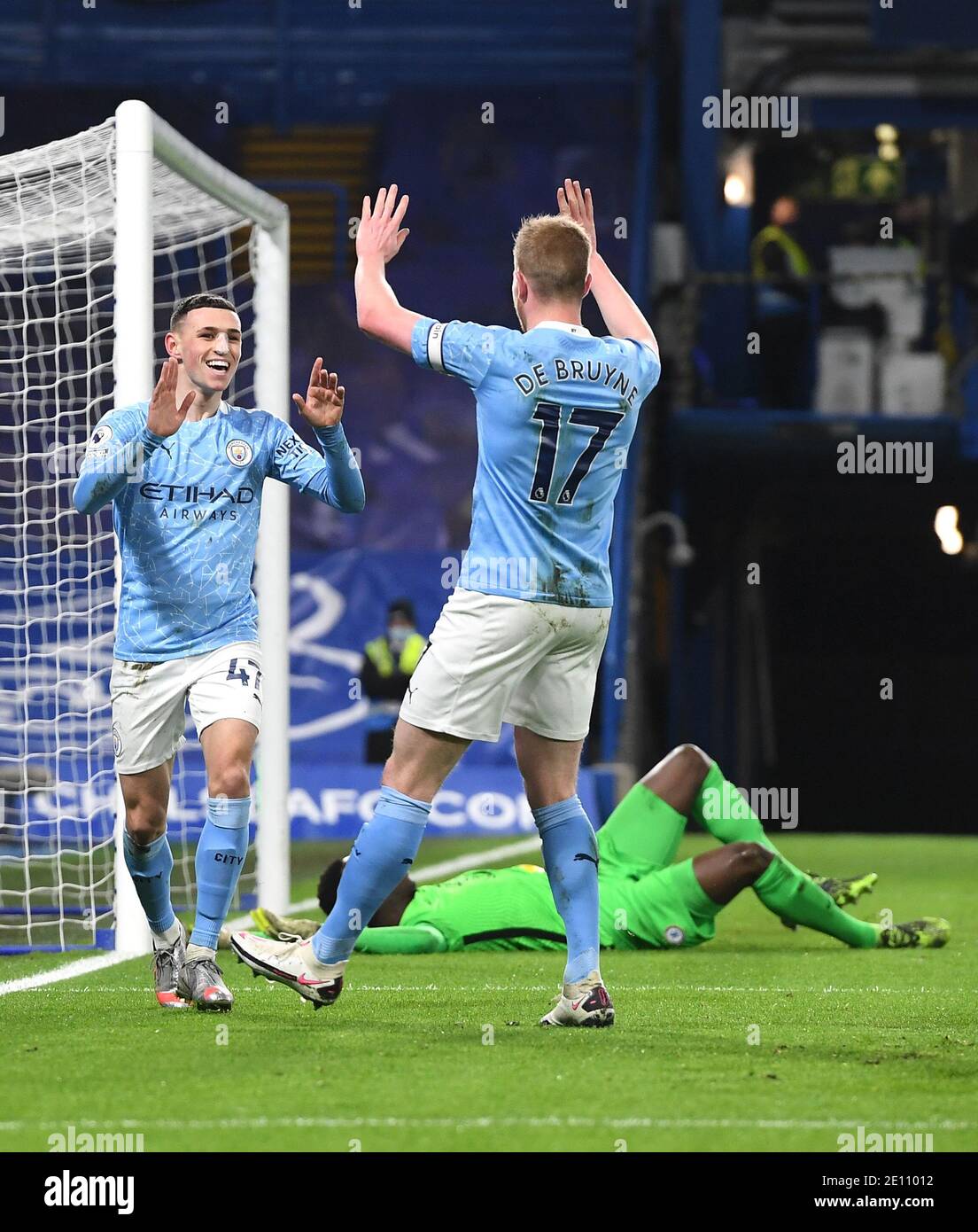Manchester City's Phil Foden celebrates scoring his side's second goal ...