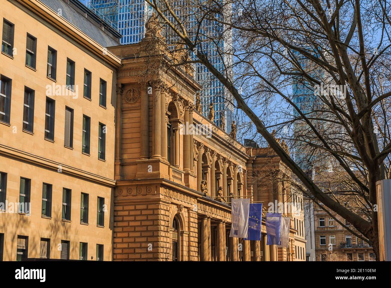 historic building of the stock exchange in Frankfurt. beige brown ...