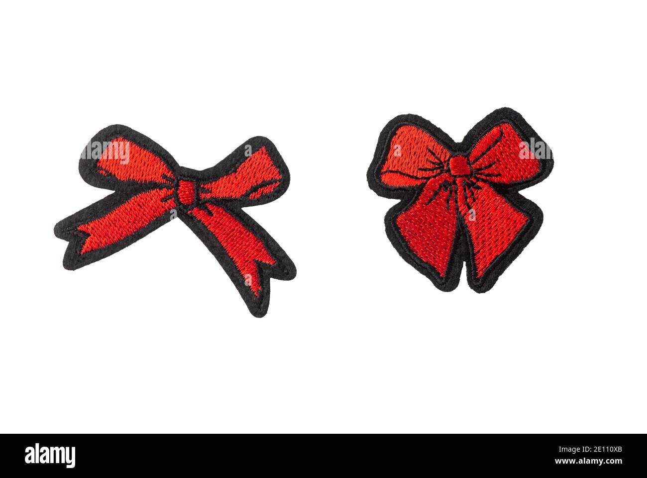 Red bow-tie embroidered badges isolated on white background Stock Photo ...