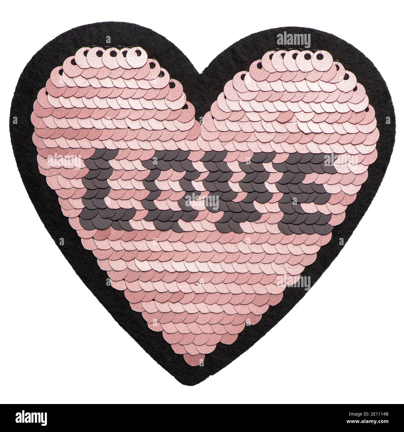 Golden sequin heart patch with LOVE lettering isolated on white ...