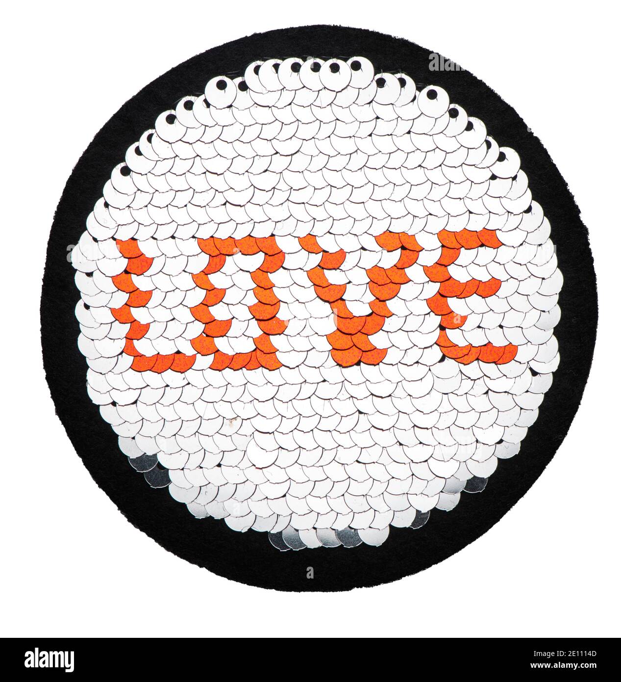 Silver sequin circle patch with red LOVE letters isolated on white ...